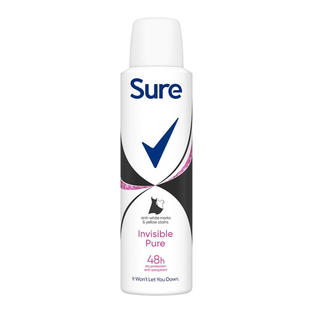Sure Anti-perspirant Aerosol Invisible Pure 150ml | Home Bargains