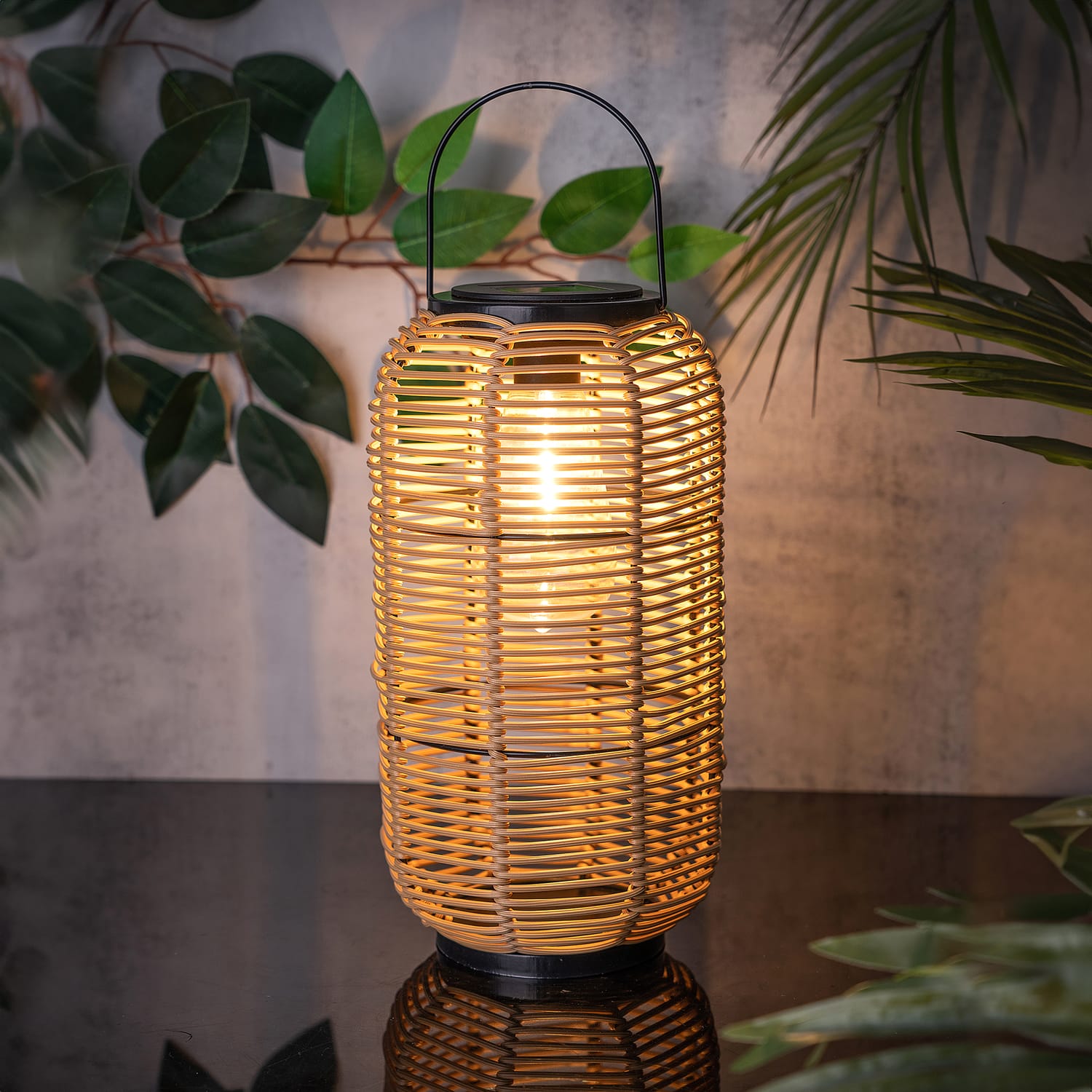 Firefly Large Rattan Lantern Solar Light | Home Bargains