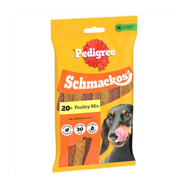 Pedigree Schmackos Poultry Dog Treats 20 Strips | Home Bargains