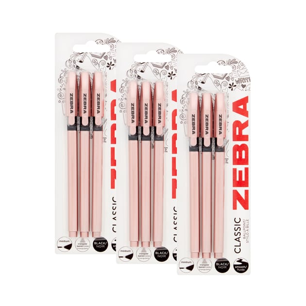 Zebra Classic Ballpoint Rose Gold Black Ink 3 Pack x3 | Home Bargains
