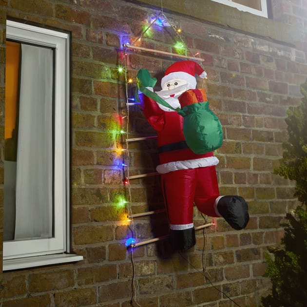 Prestige Light Up Inflating Santa On Ladder 3ft | Home Bargains