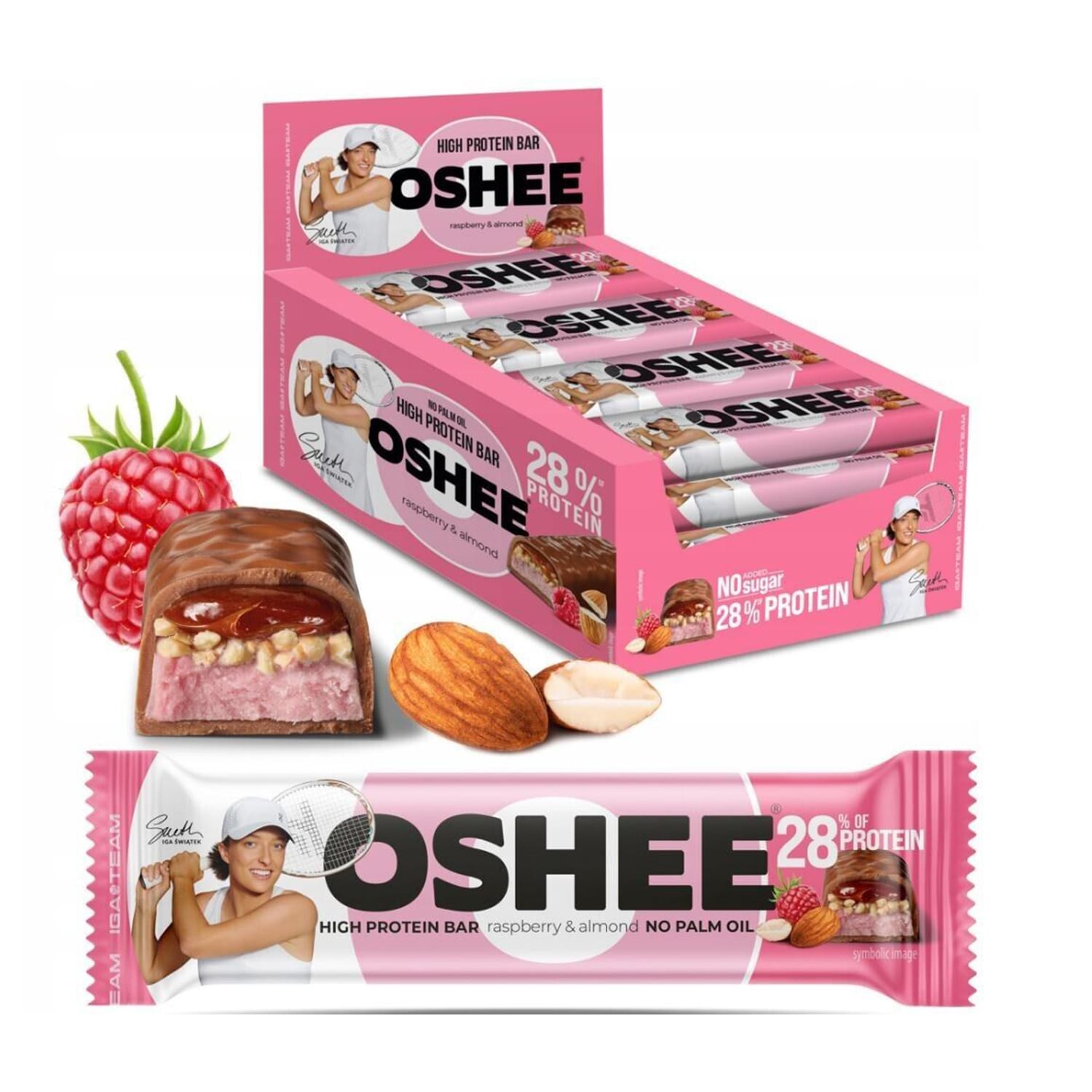Oshee High Protein Bar Raspberry & Almond 47g x 12 | Home Bargains