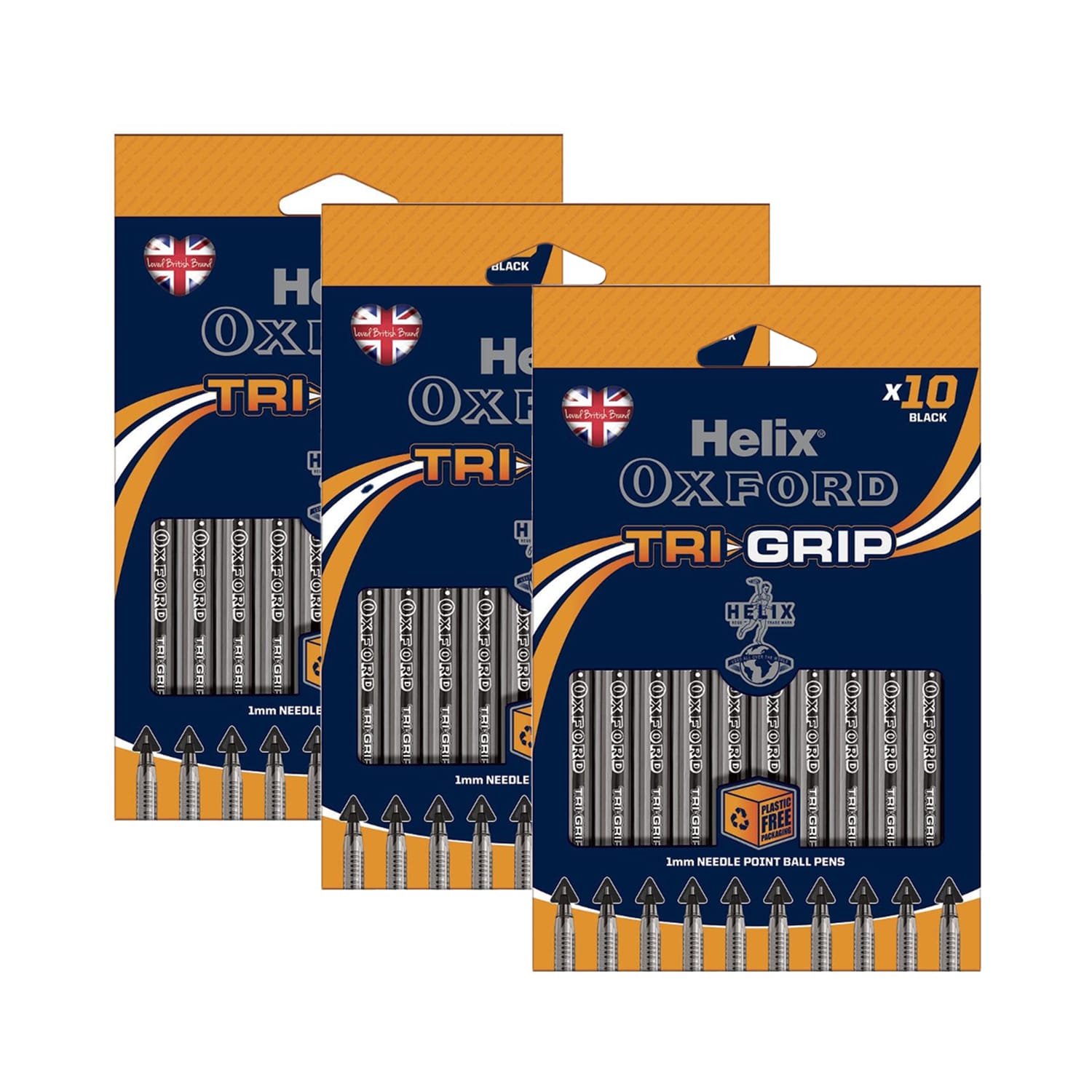 Helix Oxford Tri-Grip Black Pens 10 Pack x3 | Home Bargains