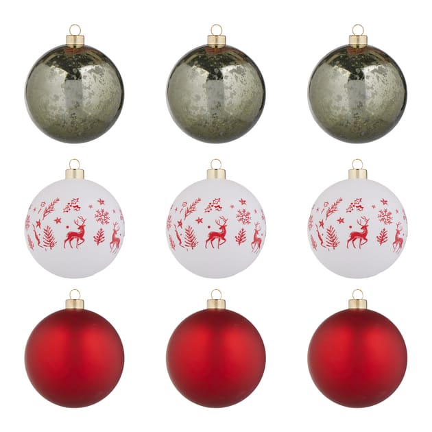 Winter Charm 8cm Theme Bauble 9 Pack - Red | Home Bargains