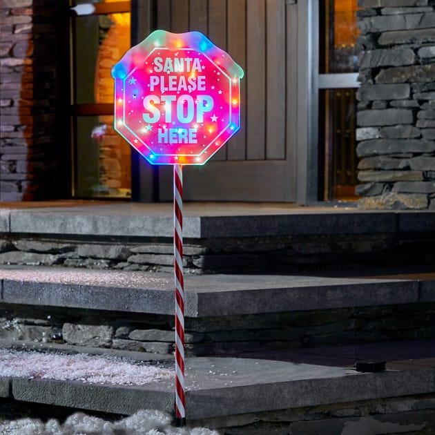 Prestige LED Santa Stop Here Sign | Home Bargains