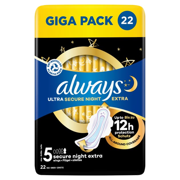 Always Ultra Sanitary Towels Secure Night Extra Wings 22s Size 5 | Home ...