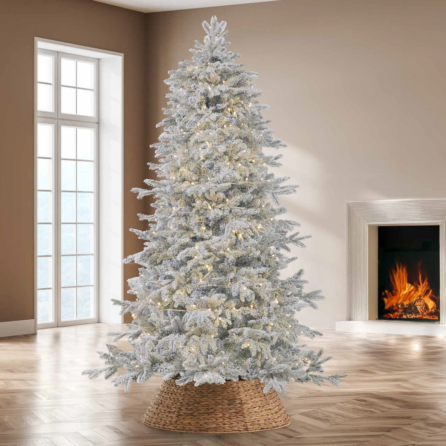 Festive Feeling Premium Snowy Pre-Lit Pine Tree 7ft | Home Bargains