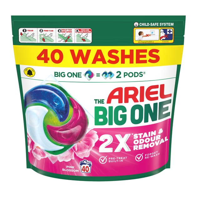 Ariel The Big One Pods Washing Liquid Capsules 40 Washes - Pink Blossom ...