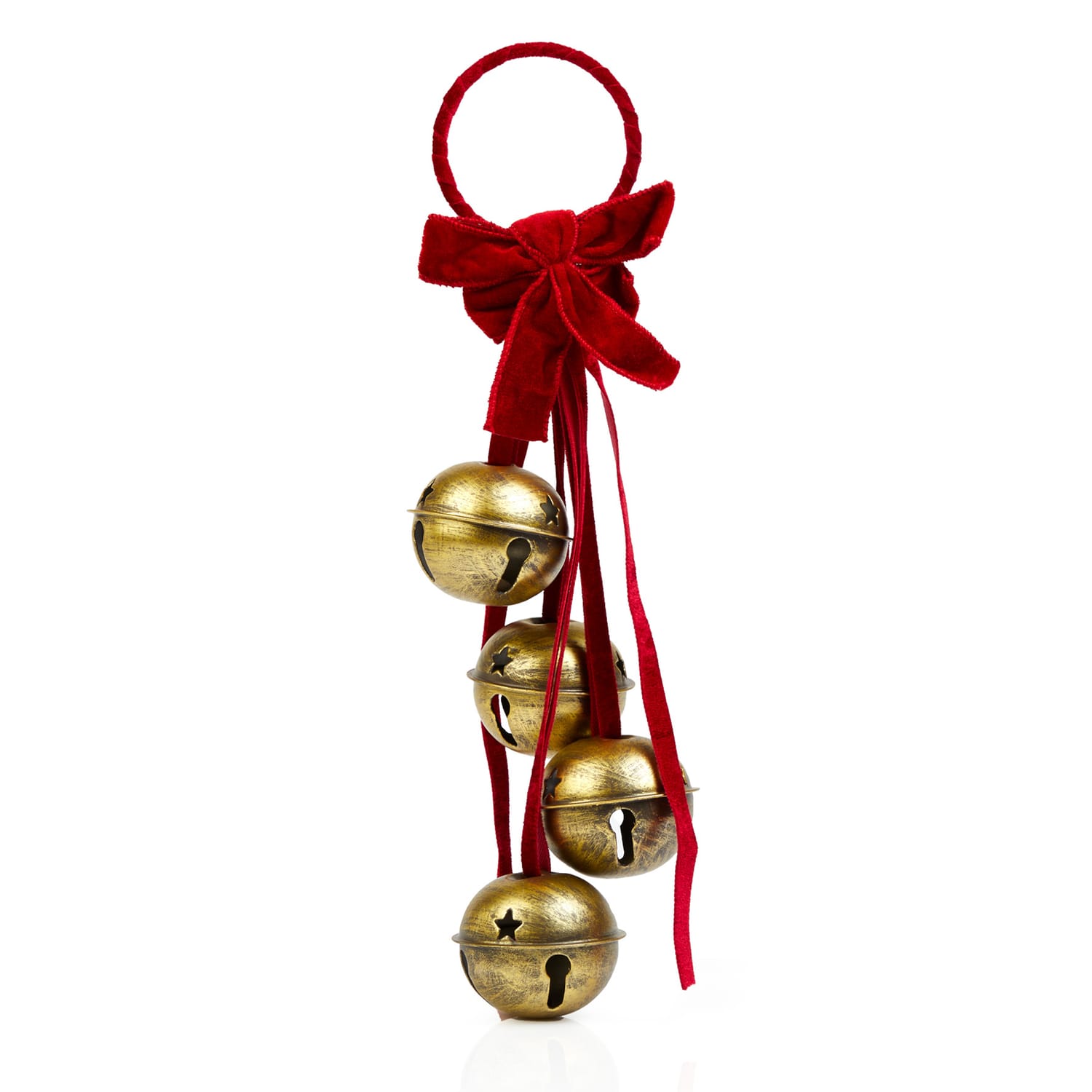 Winter Charm 4 Pieces Velvet Gold Bells | Home Bargains