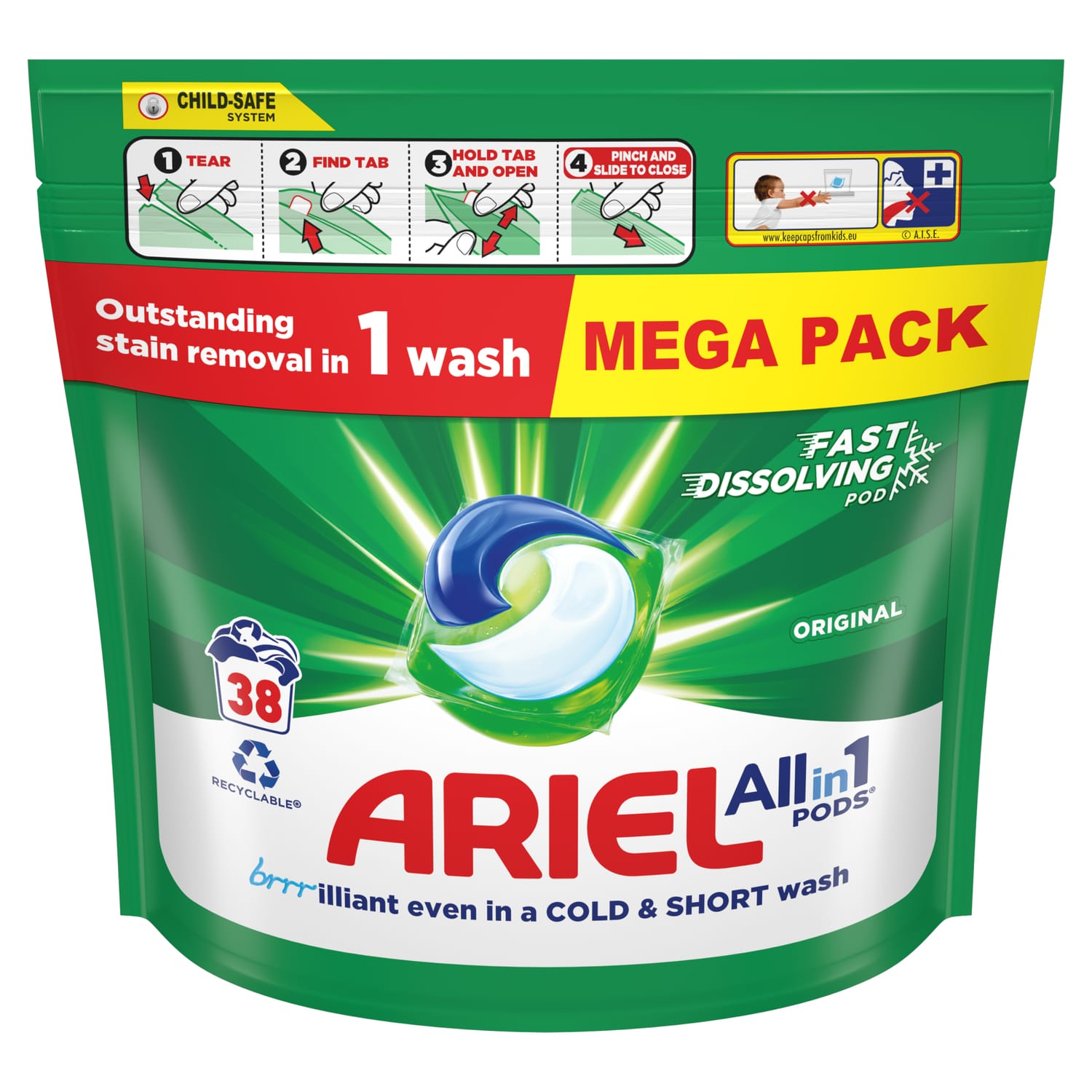 Ariel All-in-1 Pods Washing Liquid Capsules 38 Washes | Home Bargains