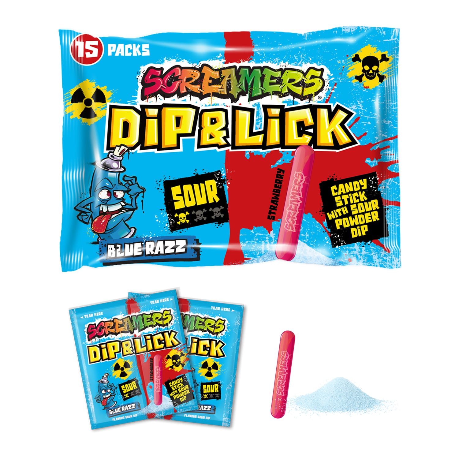 ZED Candy Screamers Dip & Lick Candy Stick with Sour Powder Dip 15 Pack ...