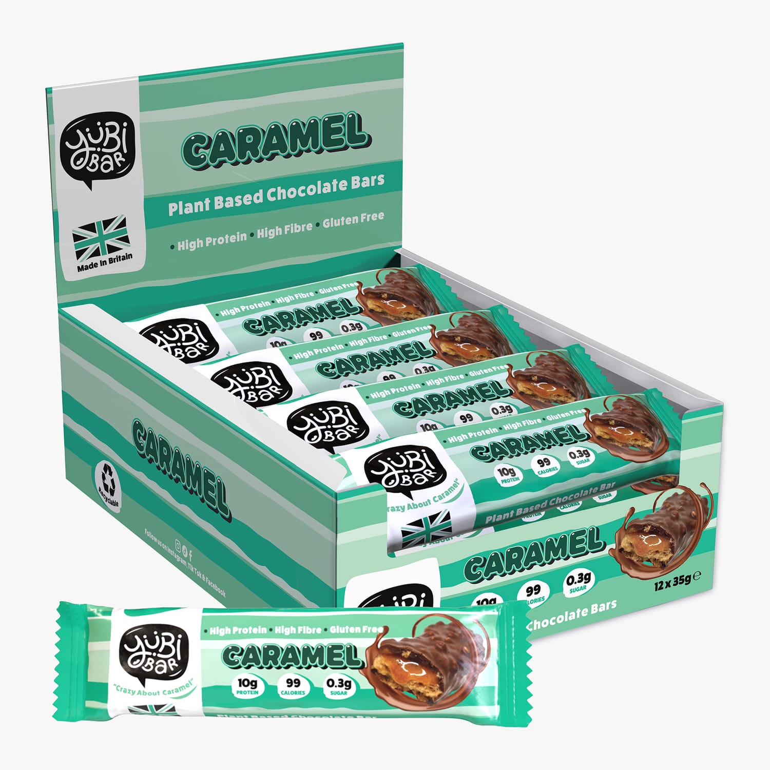 Yubi Bar Plant Based Chocolate Bar 12 x 35g - Caramel | Home Bargains