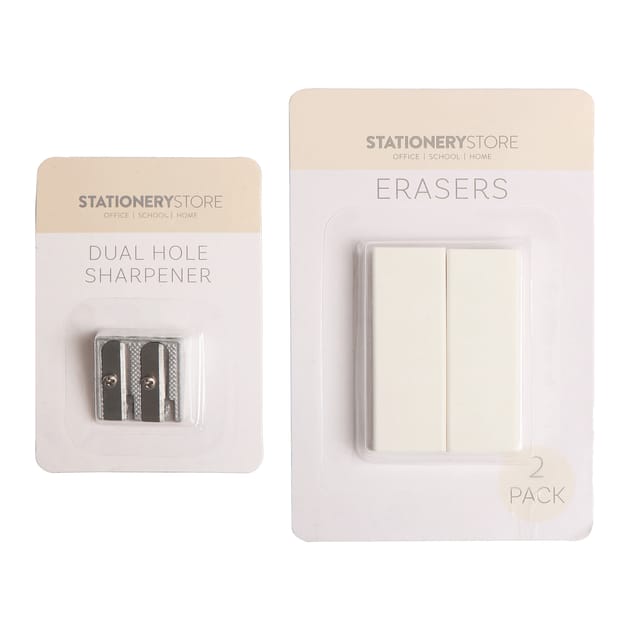 Stationery Store Dual Hole Sharpener & Eraser 2 Pack | Home Bargains