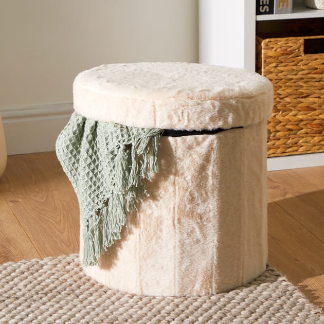 Home Collections Small Faux Fur Ottoman | Home Bargains