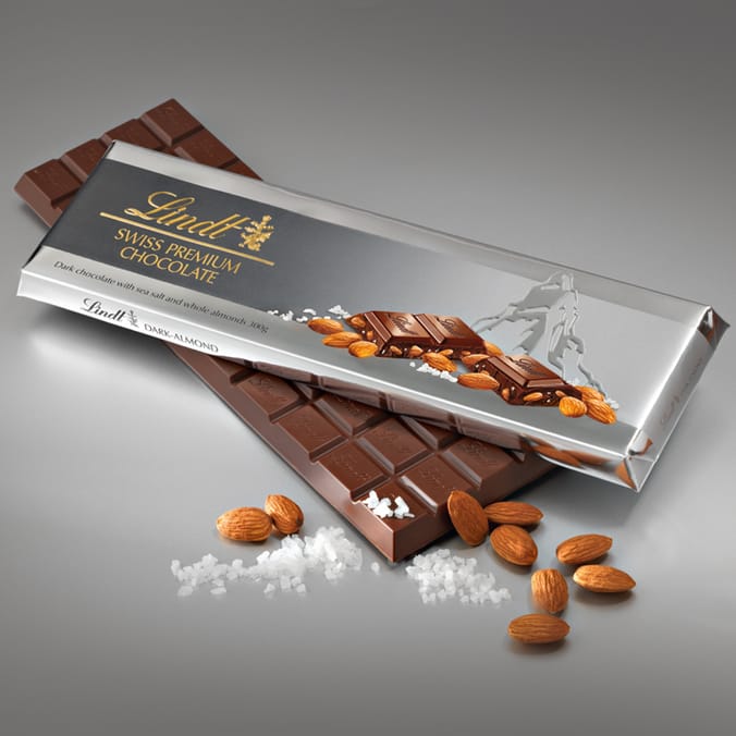 Lindt Dark Chocolate with Sea Salt Whole Almonds 10 x 300g Bars chocolates bars case of swiss premium chocolatiers lindt s lindts Home Bargains