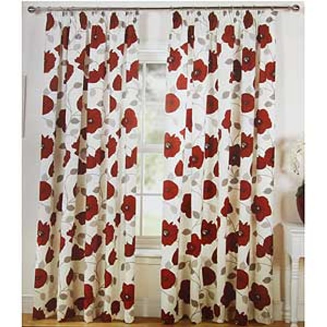 Poppy Curtains Vintage Style Drape, Red Flower Drapes, Poppy Flower