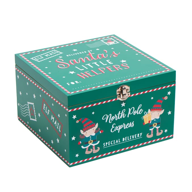 Wooden Christmas Eve Box Green xmas present boxes gift gifts solid wood Home Bargains
